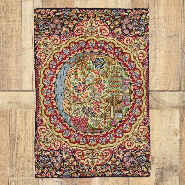 Vintage Persian Kerman Rug Pictorial For Sale at 1stDibs