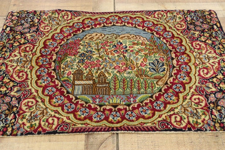 Vintage Persian Kerman Rug Pictorial For Sale at 1stDibs