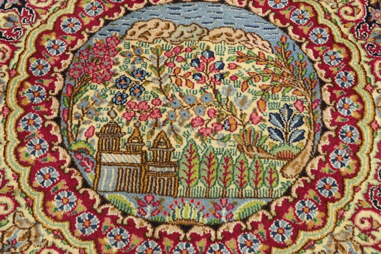 Vintage Persian Kerman Rug Pictorial For Sale at 1stDibs