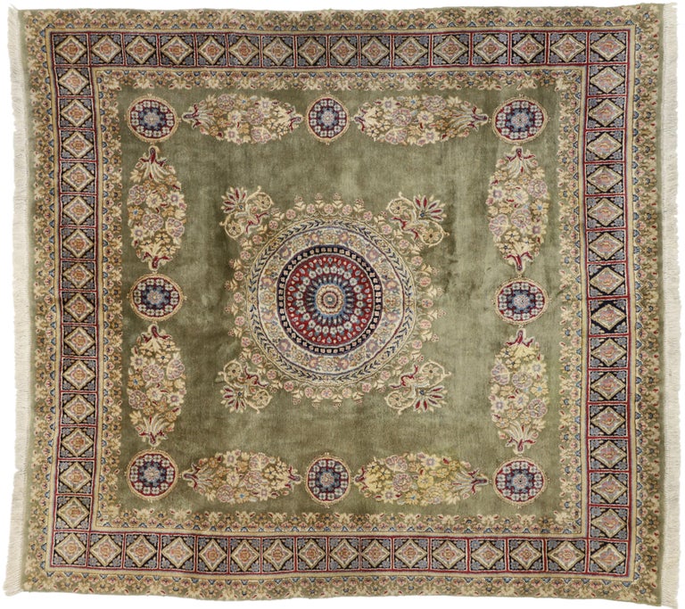 Vintage Persian Kerman Square Area Rug with Elizabethan and Georgian ...