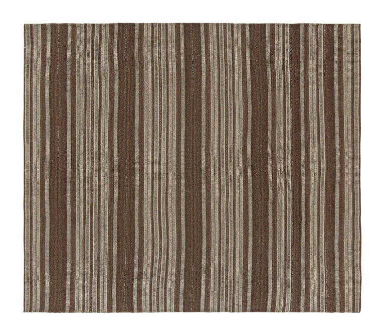 Vintage Persian Kilim in Beige-Brown and White Stripes, Panel Style For ...