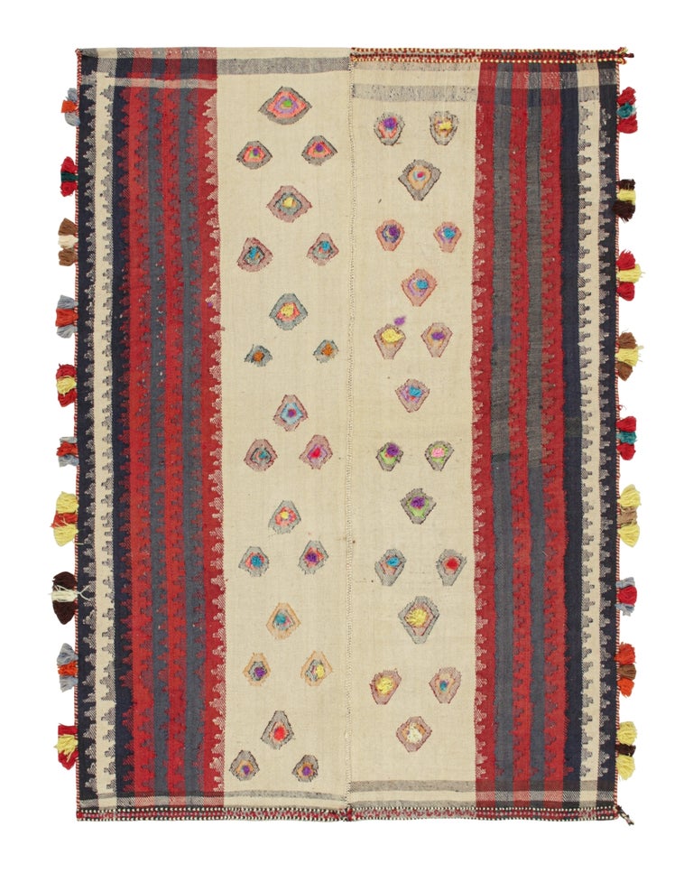 Vintage Persian Kilim in Beige with Multicolor Stripes and Motifs by ...