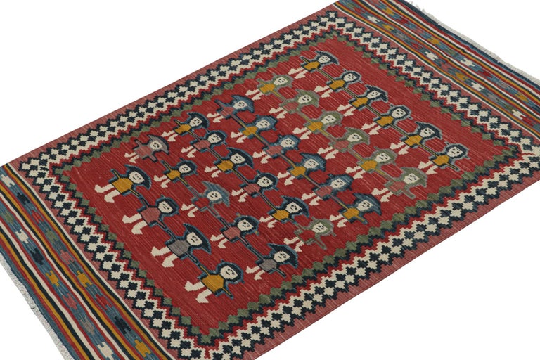 Vintage Persian Kilim in Red with Pictorial Geometric Patterns by Rug ...
