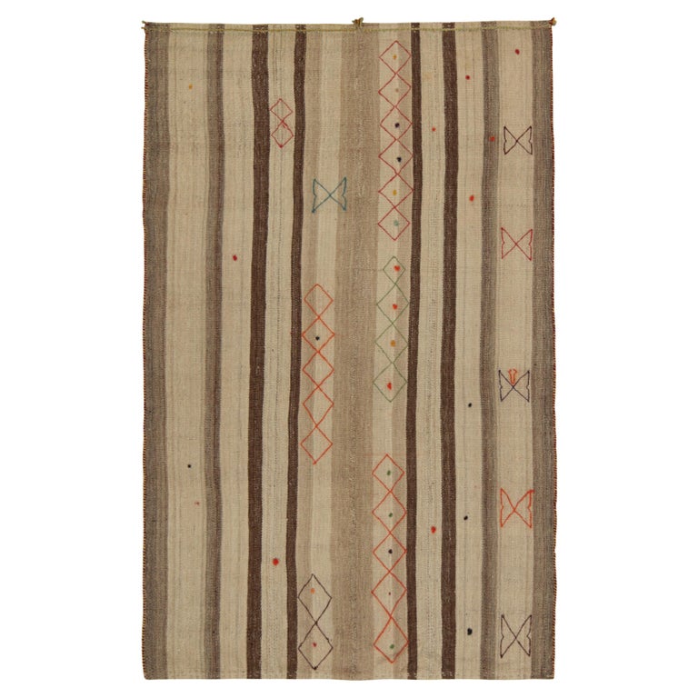 Vintage Persian Kilim Rug in Beige-Brown Stripes and Motifs by Rug and ...