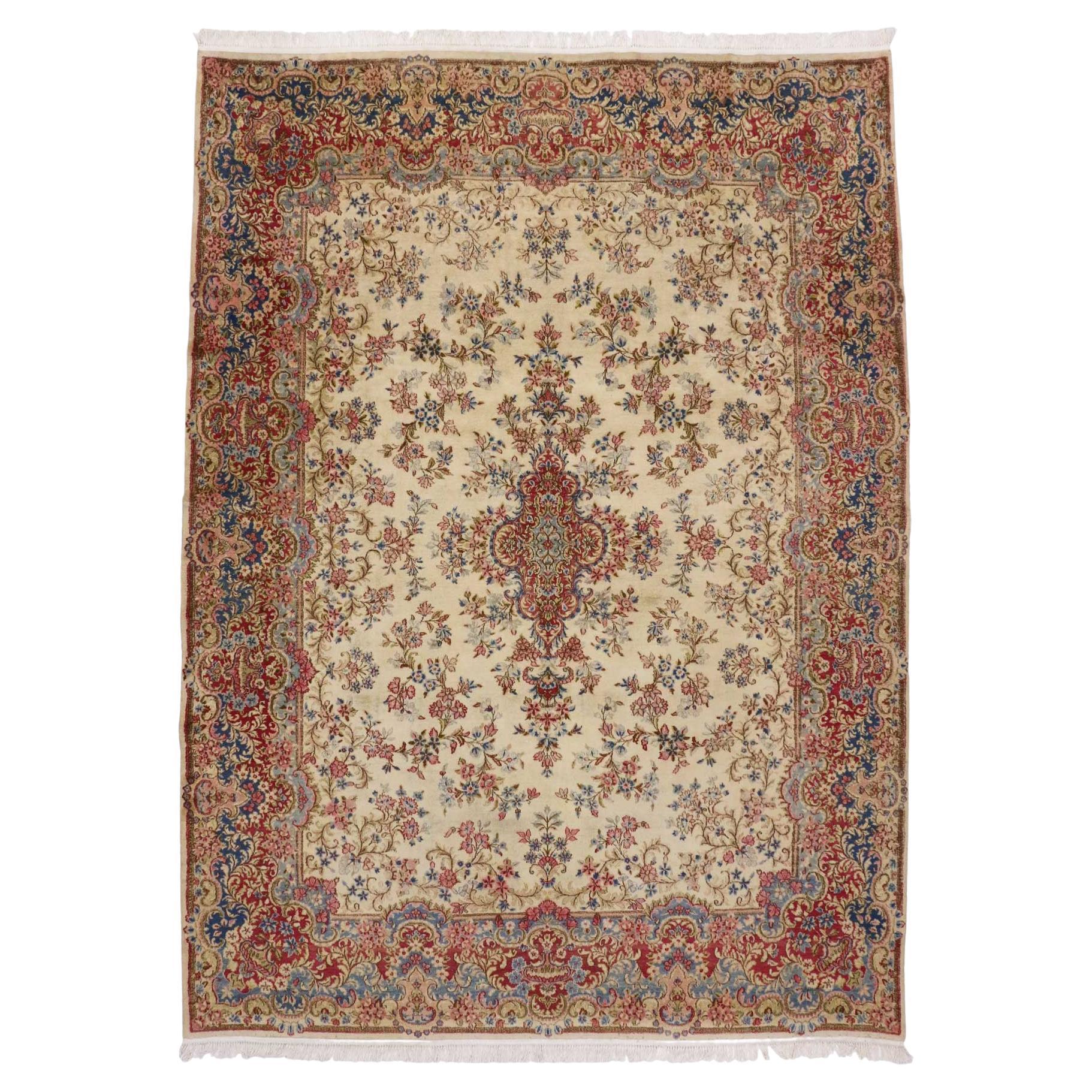 Vintage Persian Kirman Rug, Persian Kerman Rug with Traditional Style ...