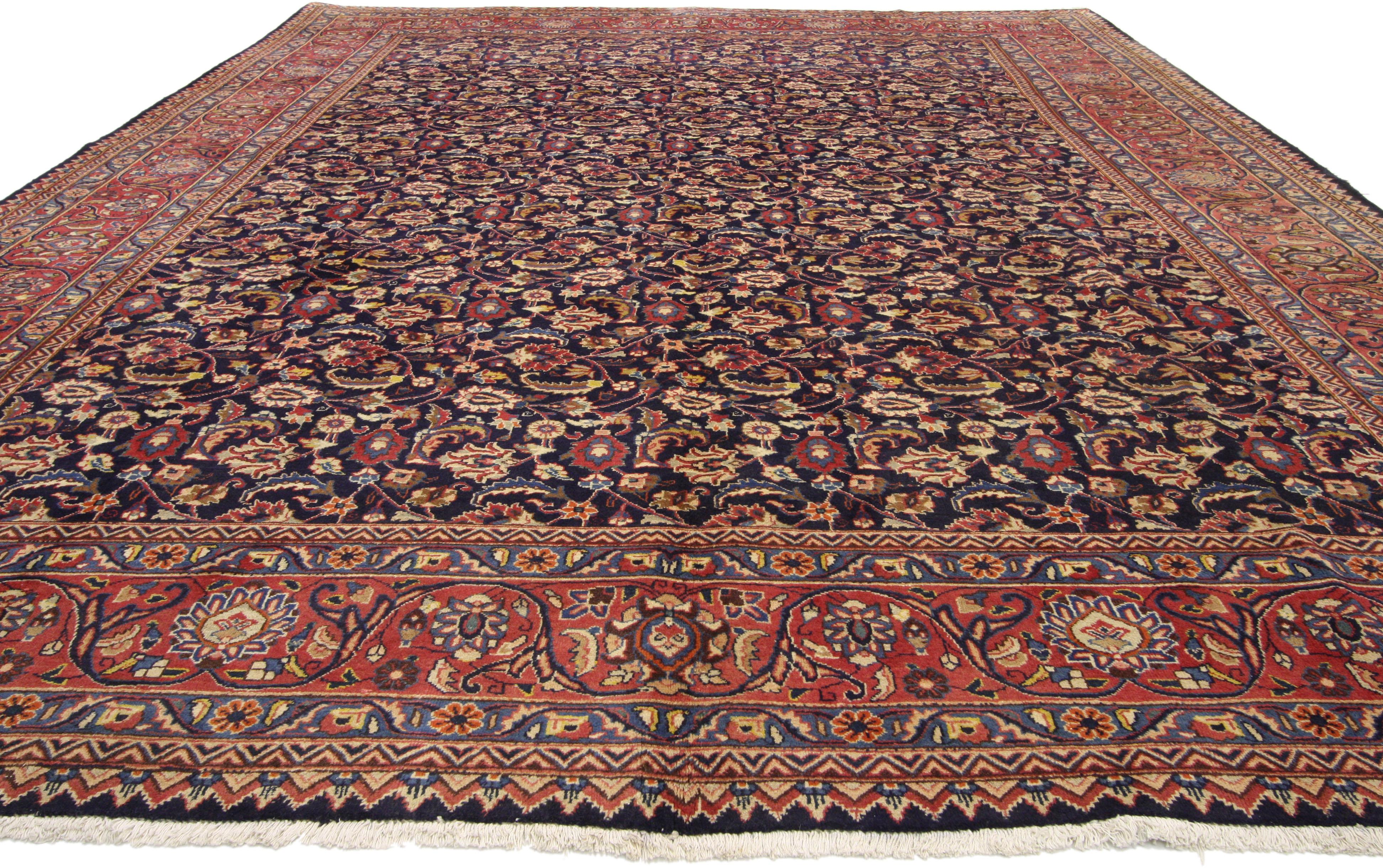 Vintage Persian Mashhad Area Rug with Modern Federal Style at 1stDibs