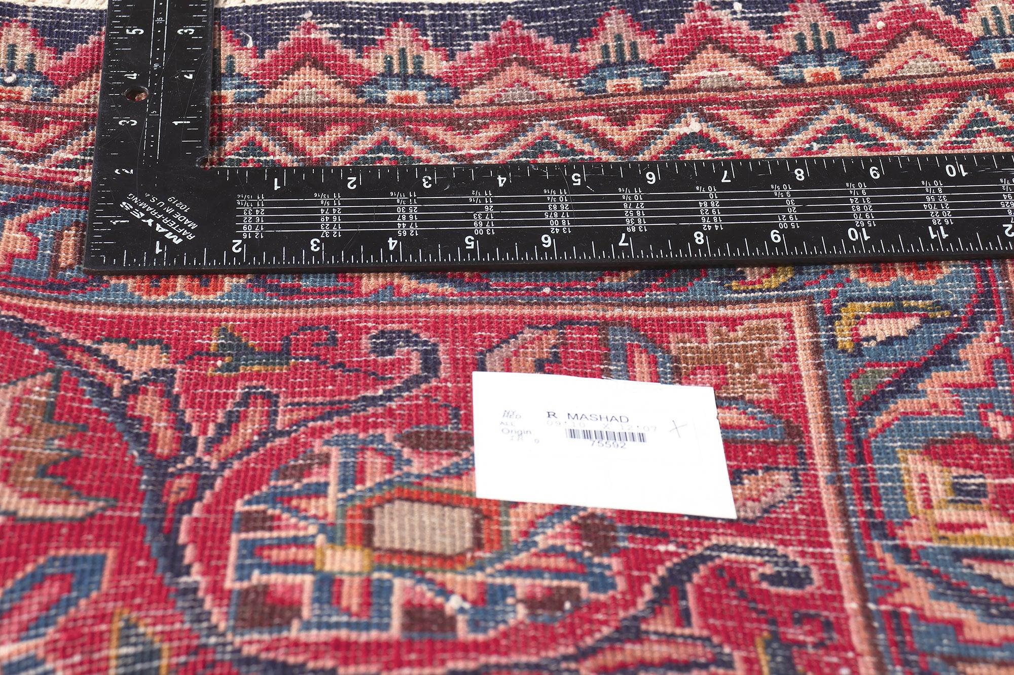 Vintage Persian Mashhad Area Rug with Modern Federal Style at 1stDibs