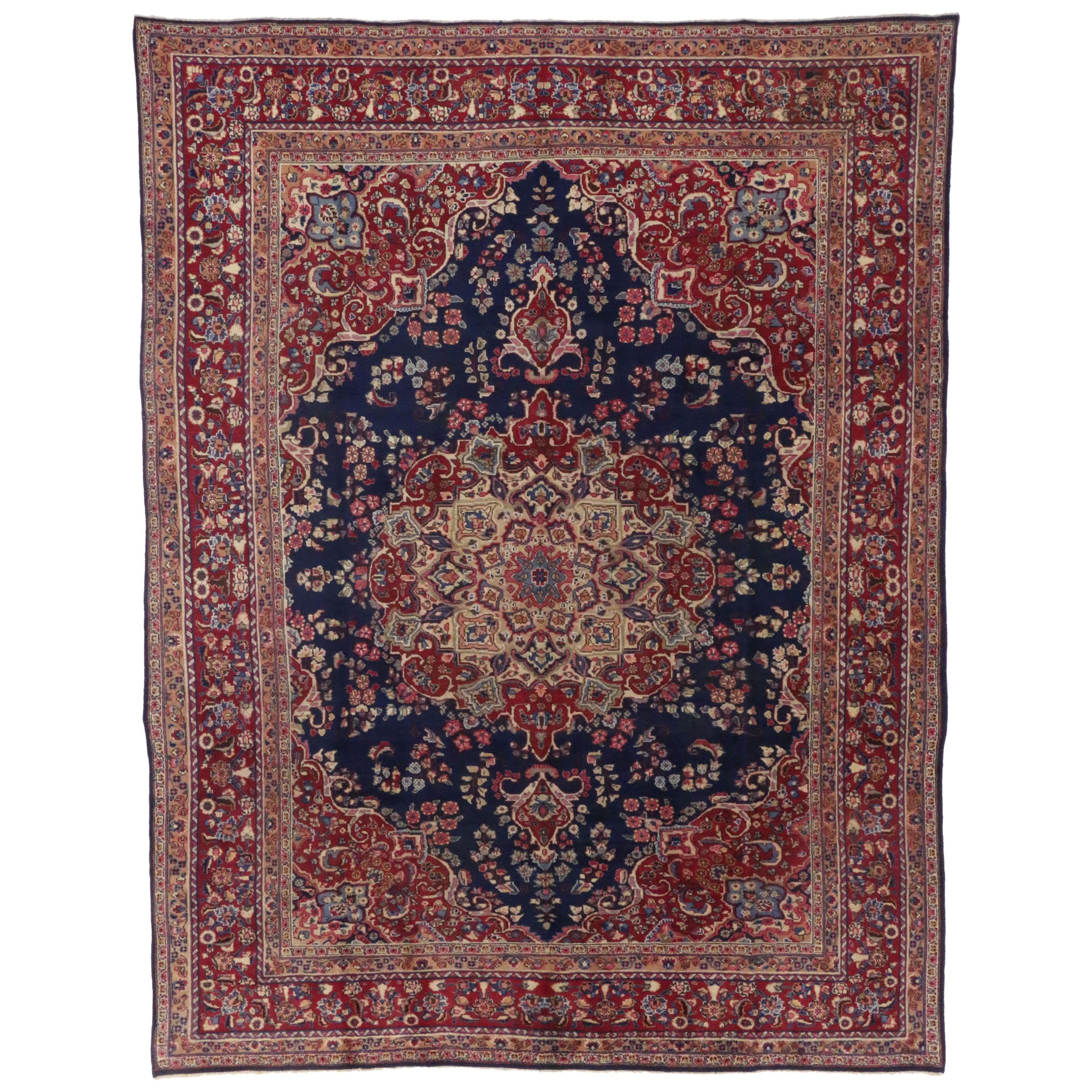 Vintage Persian Mashhad Area Rug with Arabesque Baroque Regency Style ...