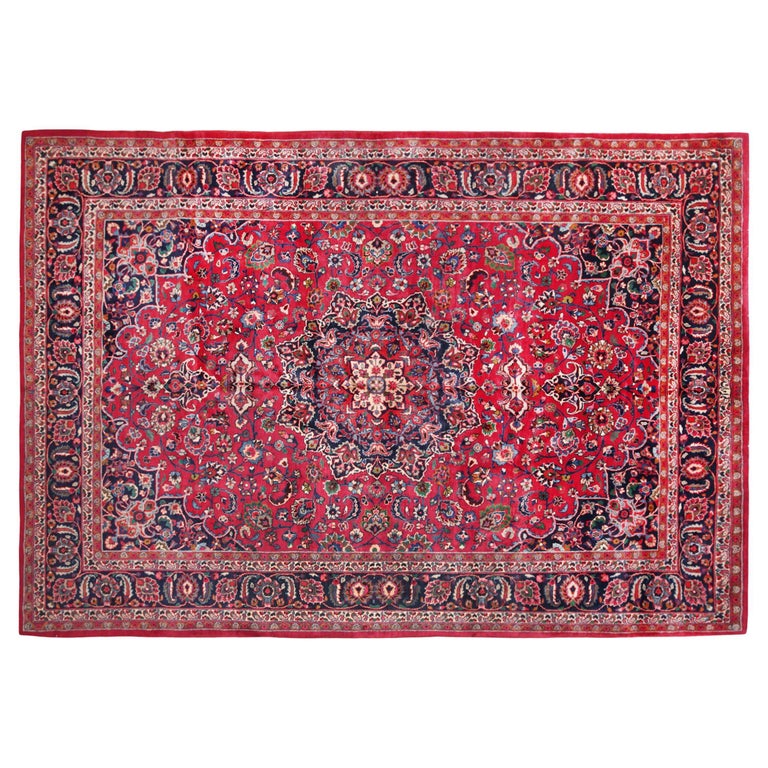 Vintage Persian Meshed Oriental Rug, in Room size, w/ Central Medallion ...