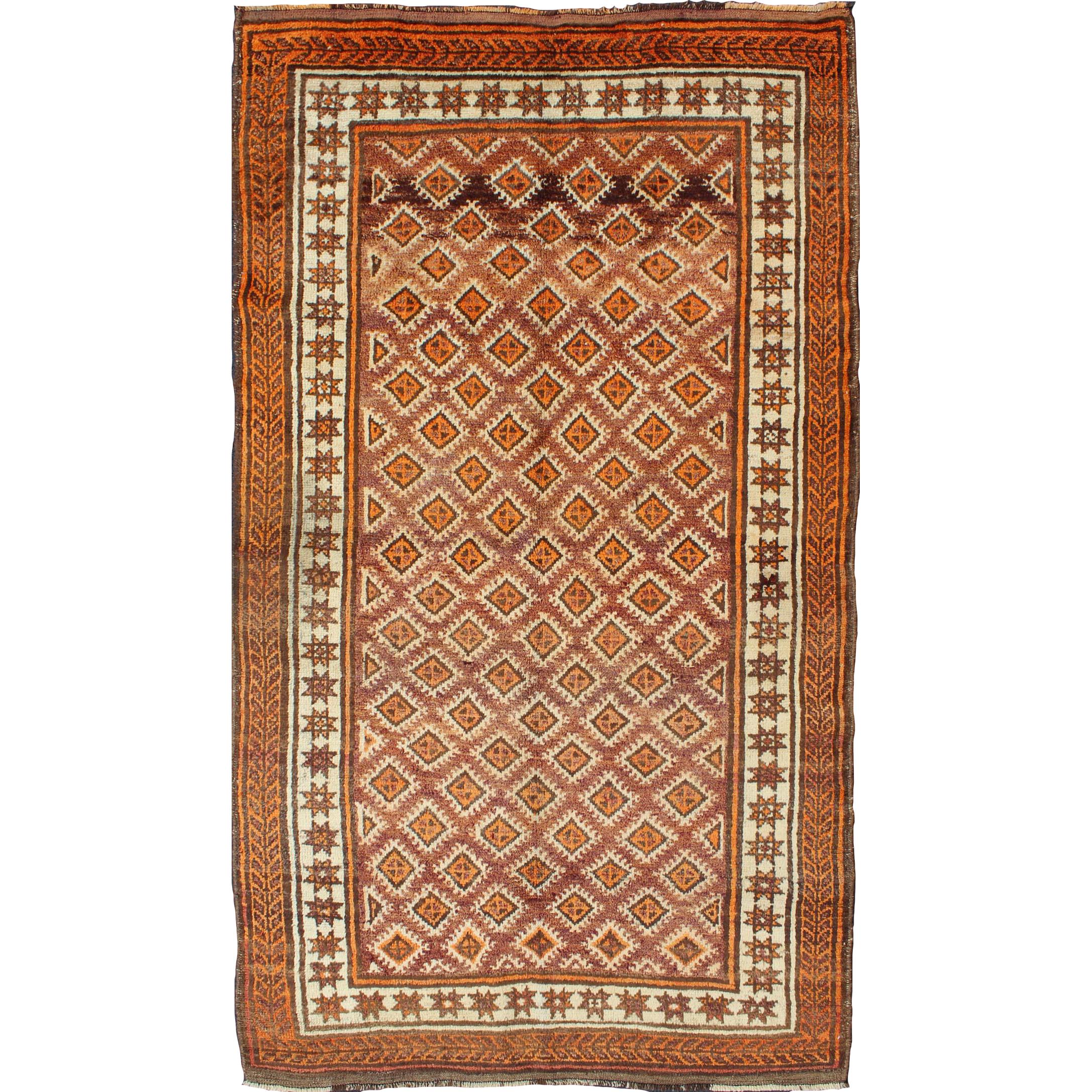 Vintage Persian Mishan Rug with All-Over Diamond Design in Reddish ...