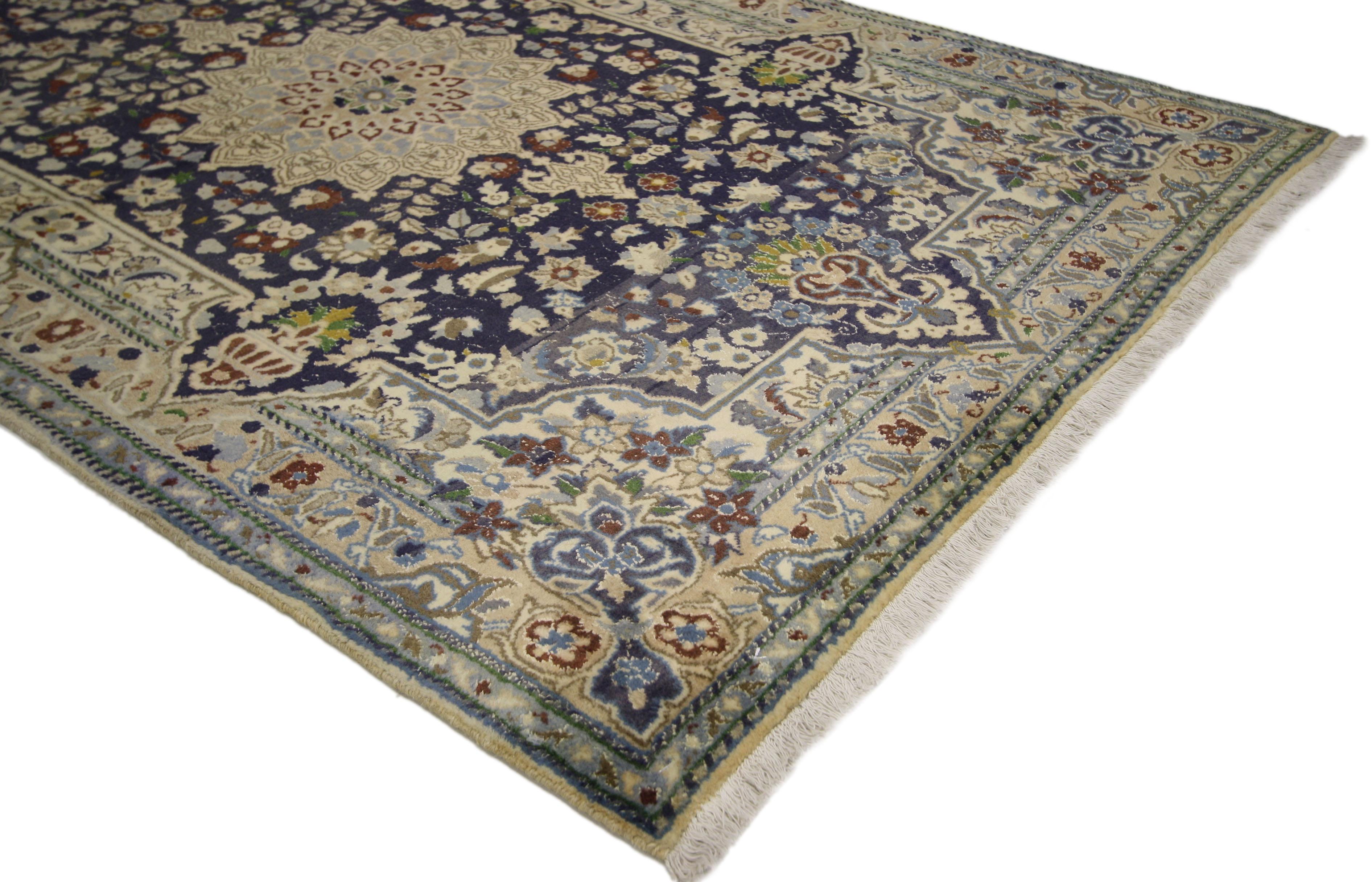 Vintage Persian Nain Rug with Romantic Baroque Style at 1stDibs