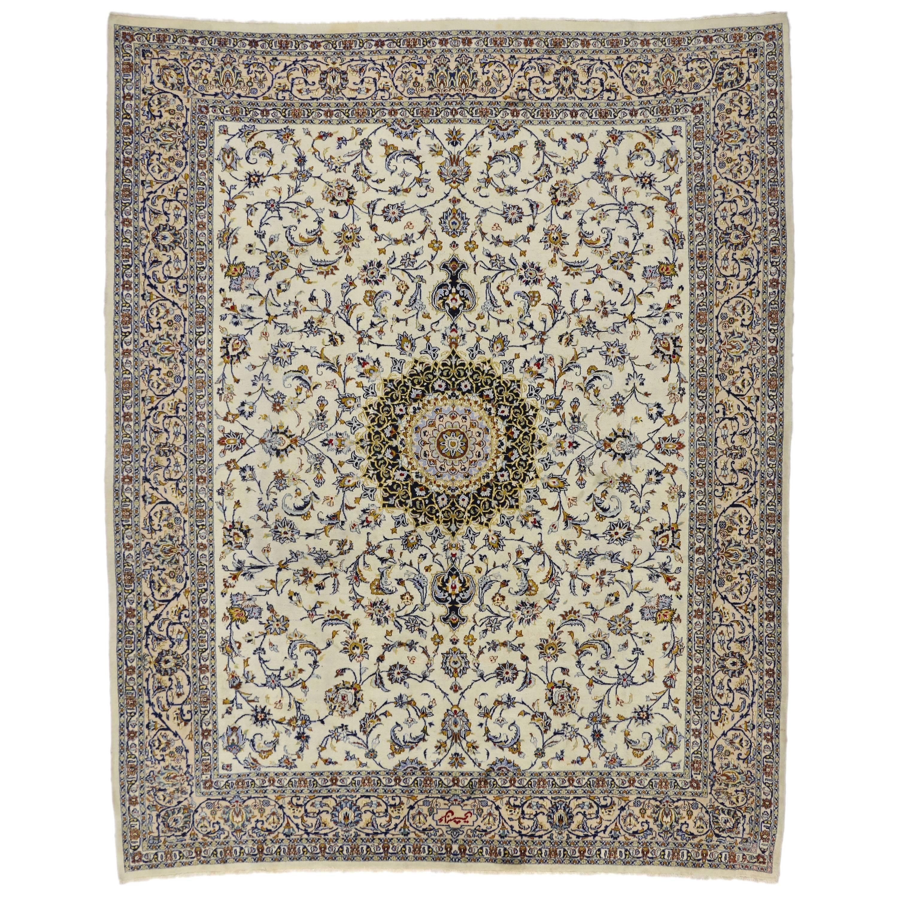 Vintage Persian Najafabad Area Rug with Romantic Arabesque Baroque ...