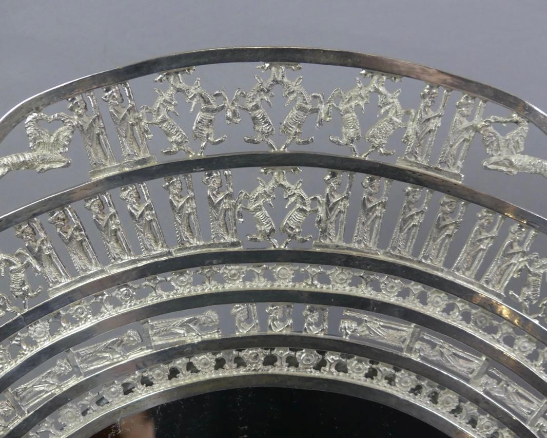 Vintage Persian persepolis motif Silver Table Mirror For Sale at 1stDibs