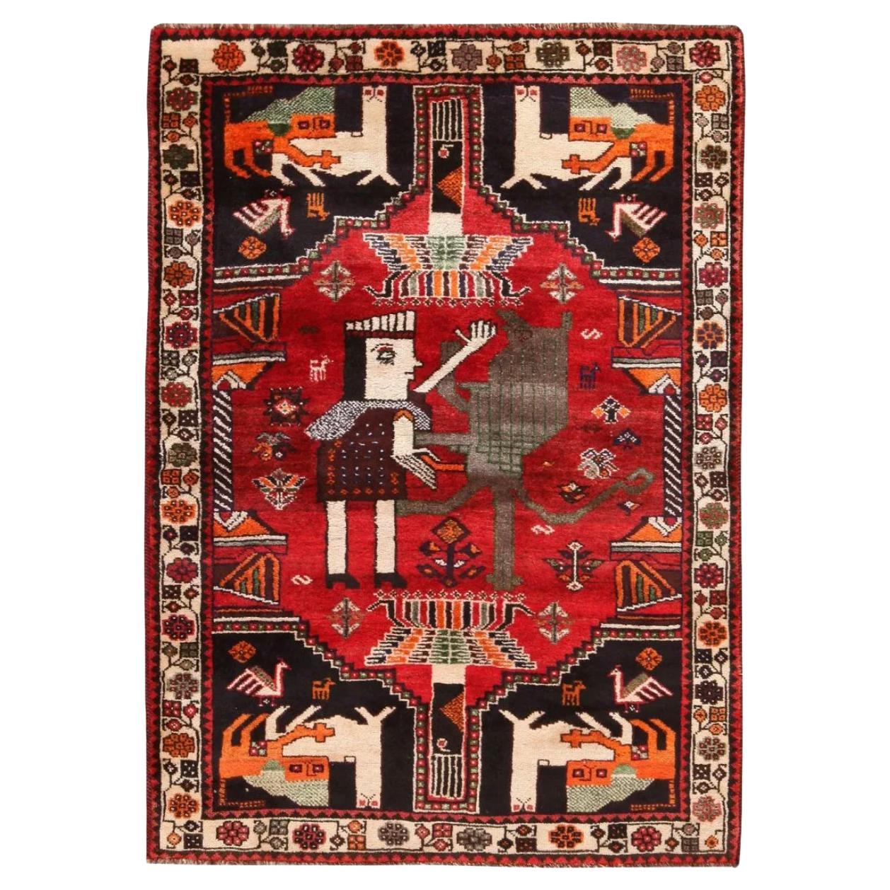 Colorful Tri-Medallion Antique Persian Qashqai Rug with Detailed Tribal ...