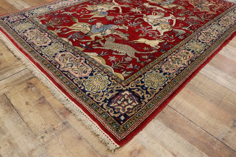 Vintage Persian Qum Pictorial Rug, Medieval Style Tapestry, Hunting ...