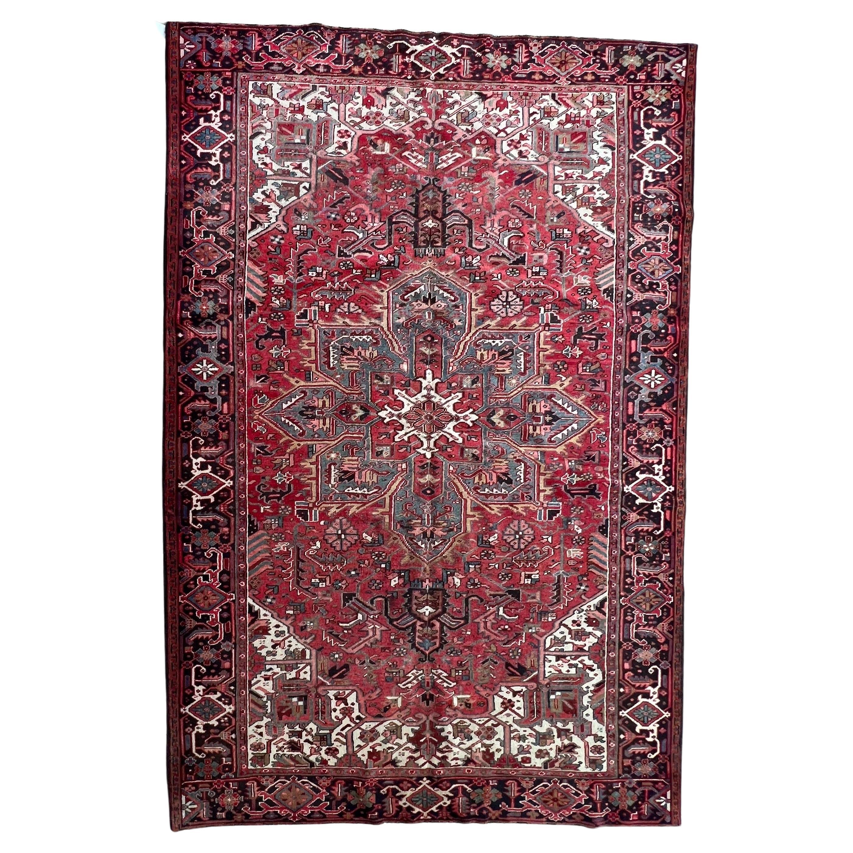 Vintage Persian Heriz Rug, Center Medallion, Distress, Pink and Blue ...
