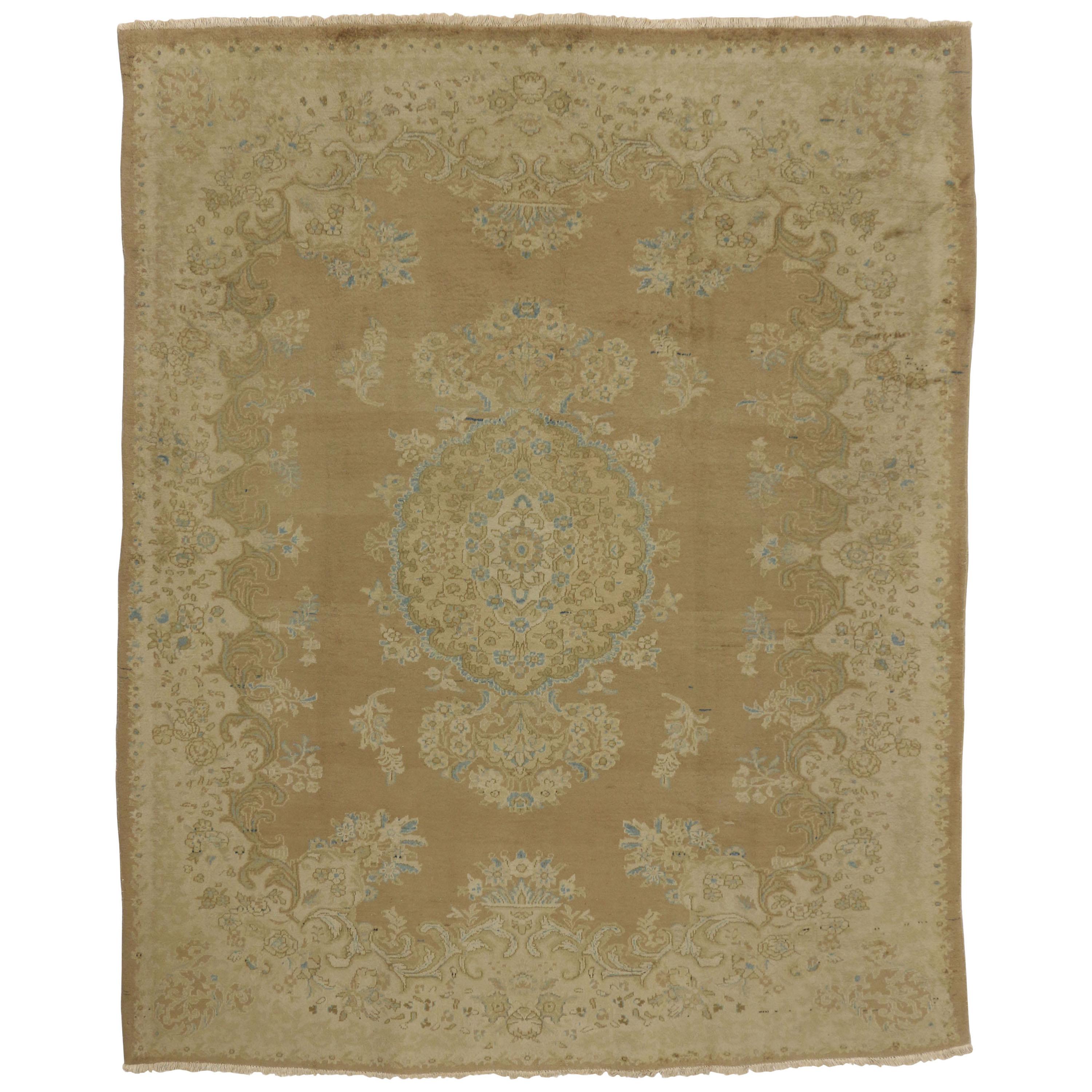 Colonial Revival Style Vintage Persian Mashhad Rug with Warm, Neutral ...