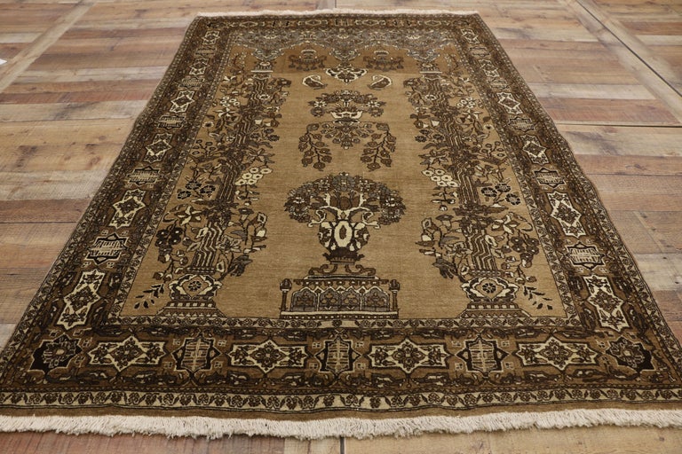 Vintage Persian Semnan Prayer Rug with Garden View For Sale at 1stDibs