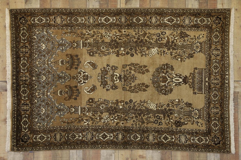 Vintage Persian Semnan Prayer Rug with Garden View For Sale at 1stDibs