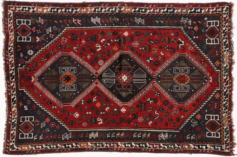 Vintage Persian Shiraz Rug with Mid-Century Modern Tribal Style For ...