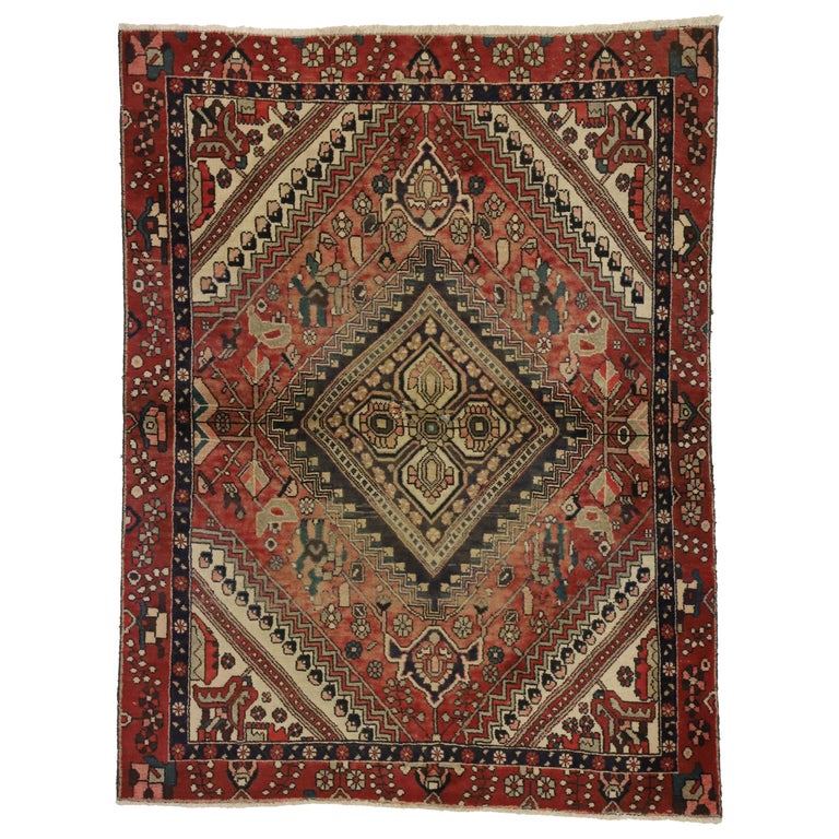 Vintage Persian Shiraz Rug with Rustic Traditional Style For Sale at ...