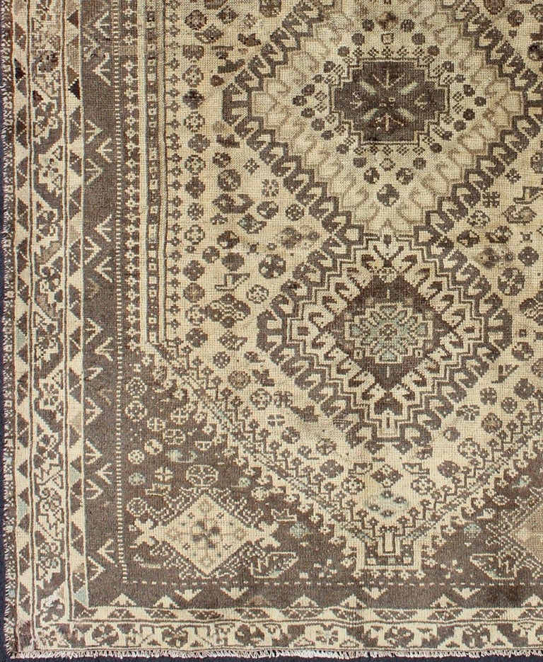 Earth Tones Vintage Persian Shiraz with Tribal Design and Neutral ...