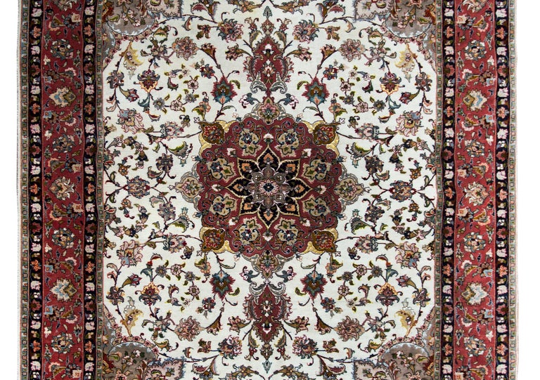 Vintage Persian Silk and Wool Tabriz Rug For Sale at 1stDibs