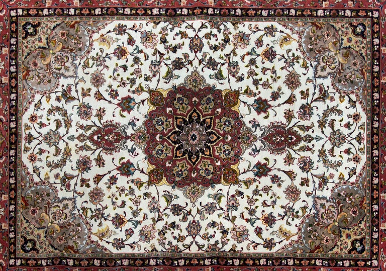 Vintage Persian Silk and Wool Tabriz Rug For Sale at 1stDibs