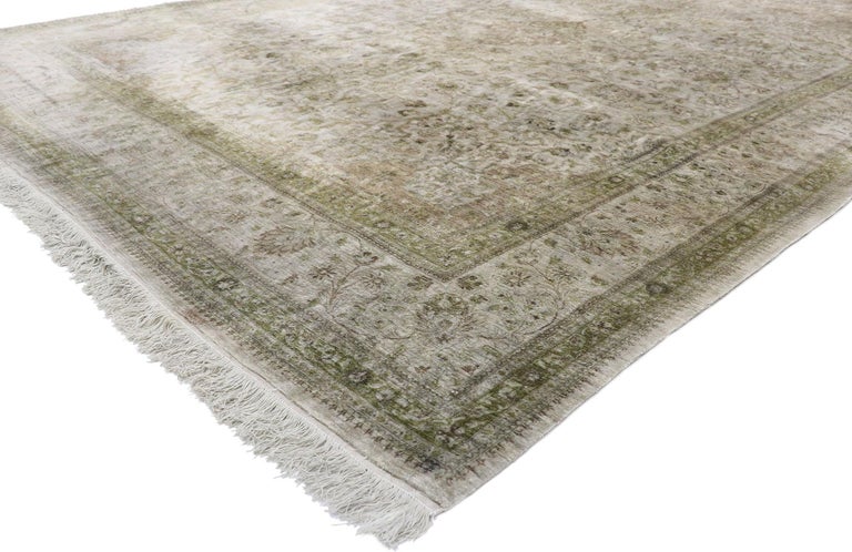 Vintage Persian Silk Qum Rug with French Cottage Style For Sale at 1stDibs