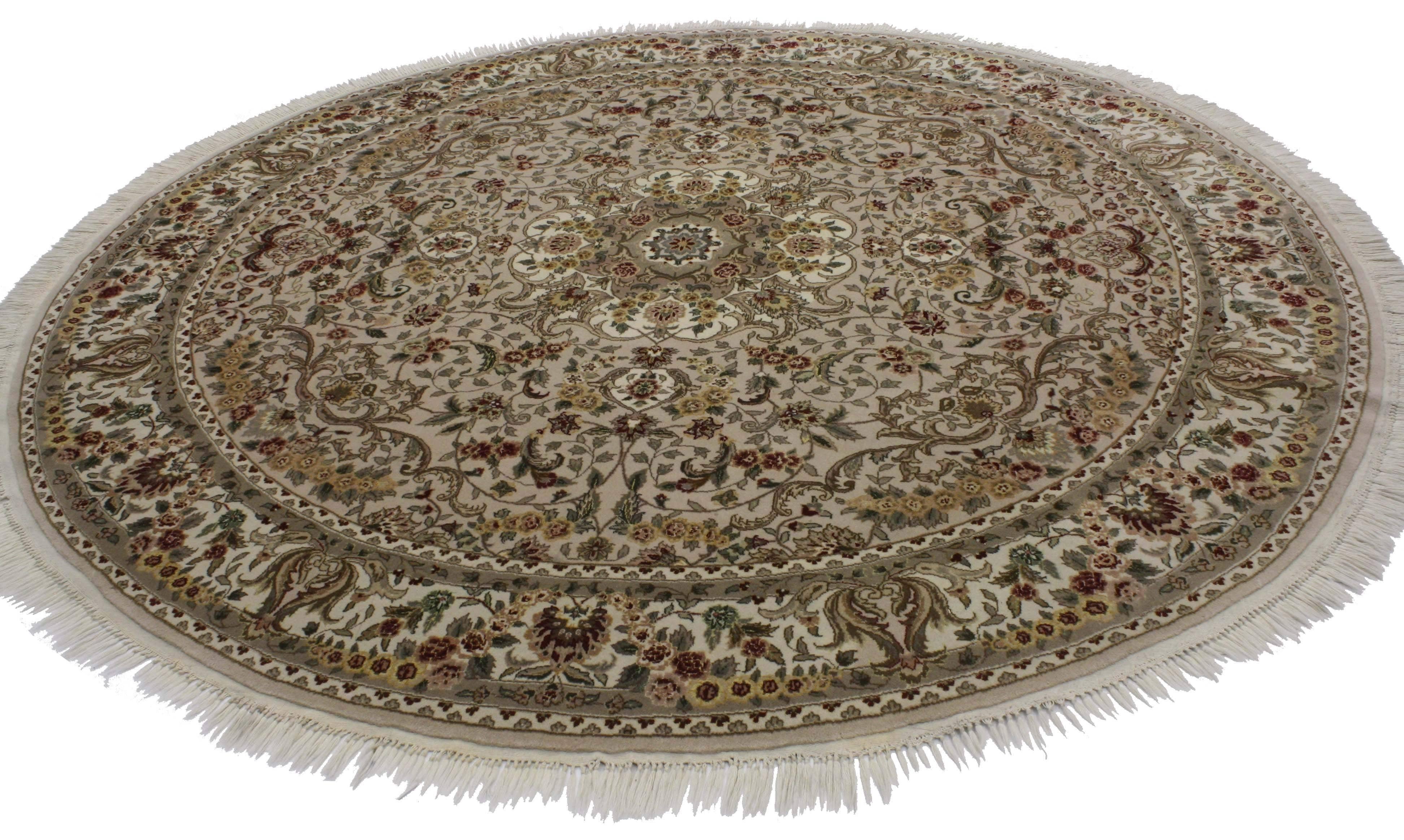 Vintage Persian Style Round Area Rug with Tabriz Design For Sale at 1stDibs