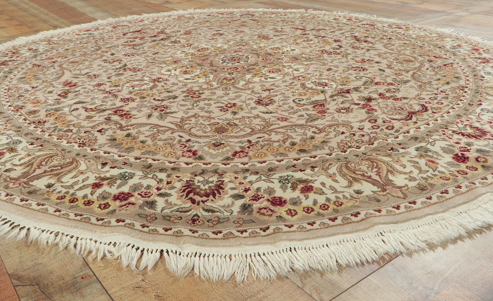 Vintage Persian Style Round Area Rug with Tabriz Design For Sale at 1stDibs