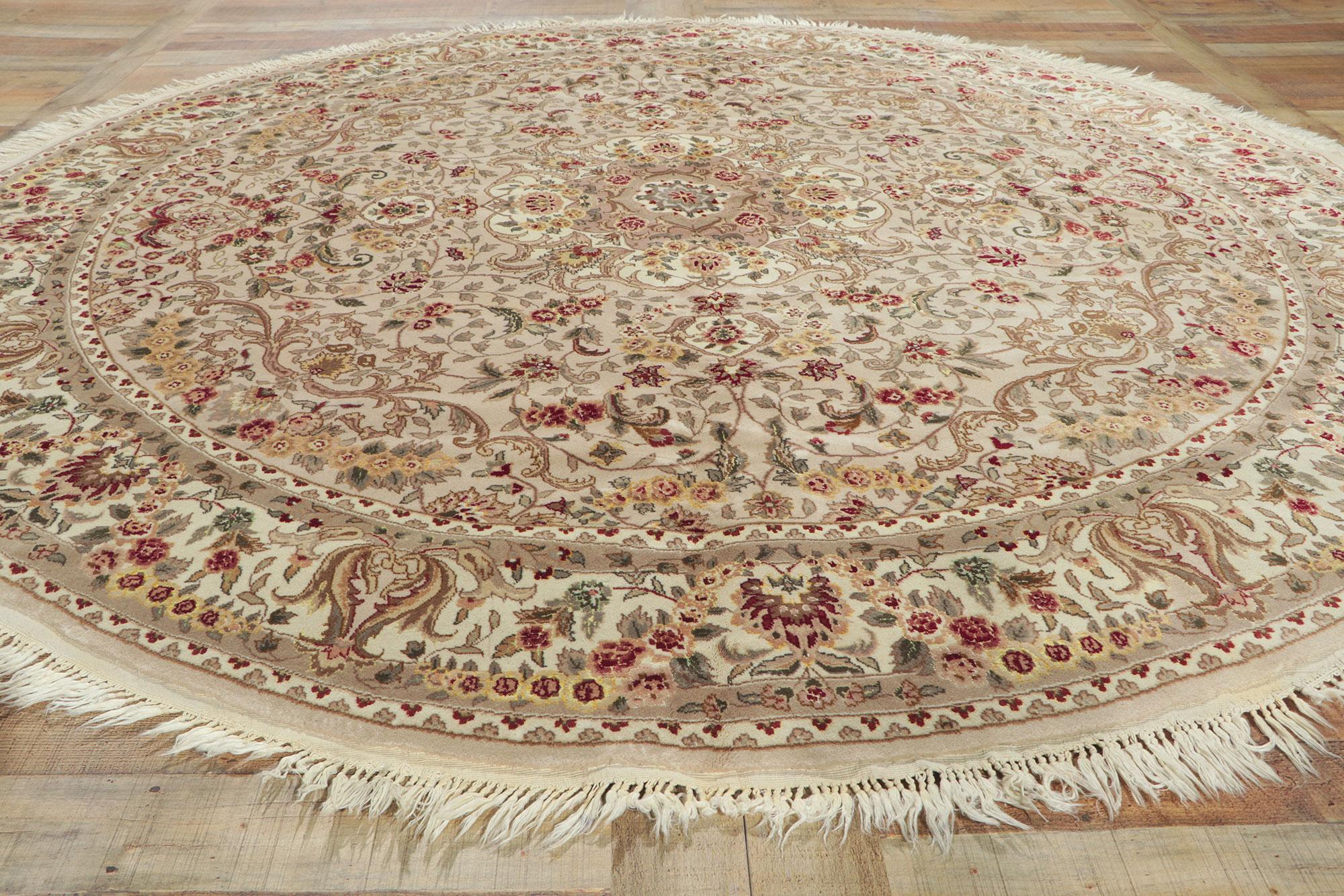 Vintage Persian Style Round Area Rug with Tabriz Design For Sale at 1stDibs