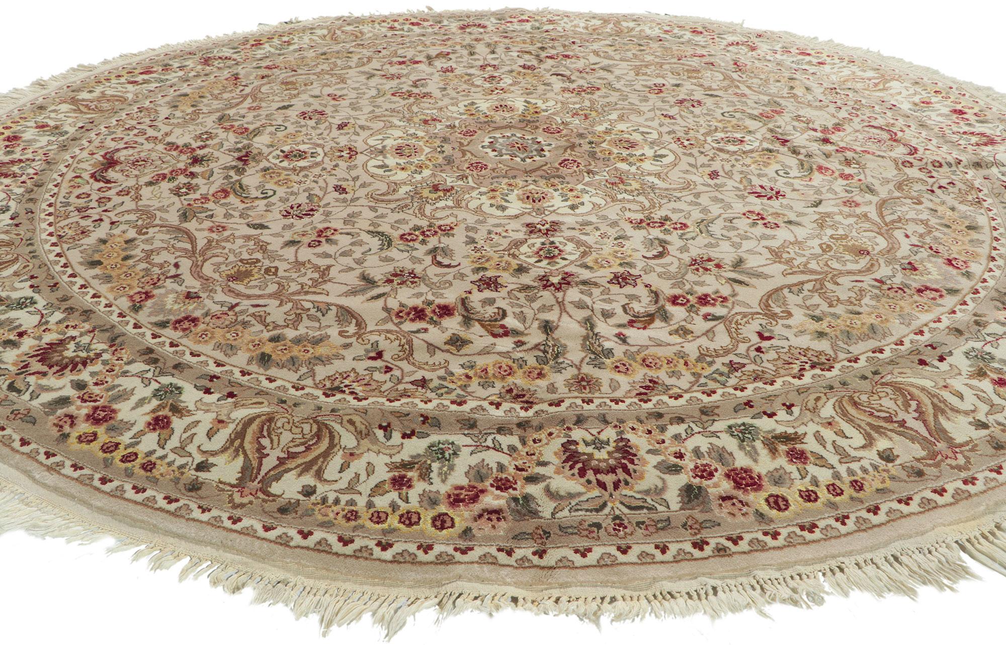 Vintage Persian Style Round Area Rug with Tabriz Design For Sale at 1stDibs