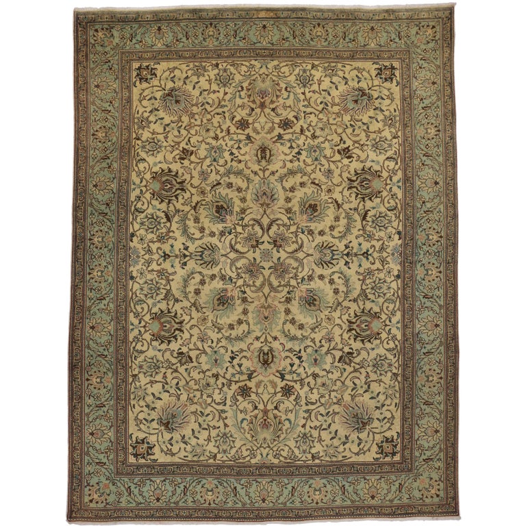 Vintage Persian Tabriz Area Rug with Warm Georgian Cottage Style For ...