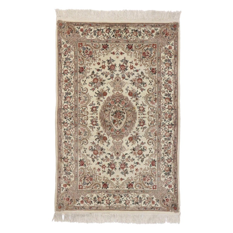 Vintage Persian Tabriz Chinese Floral Rug with Art Nouveau Rococo Style ...