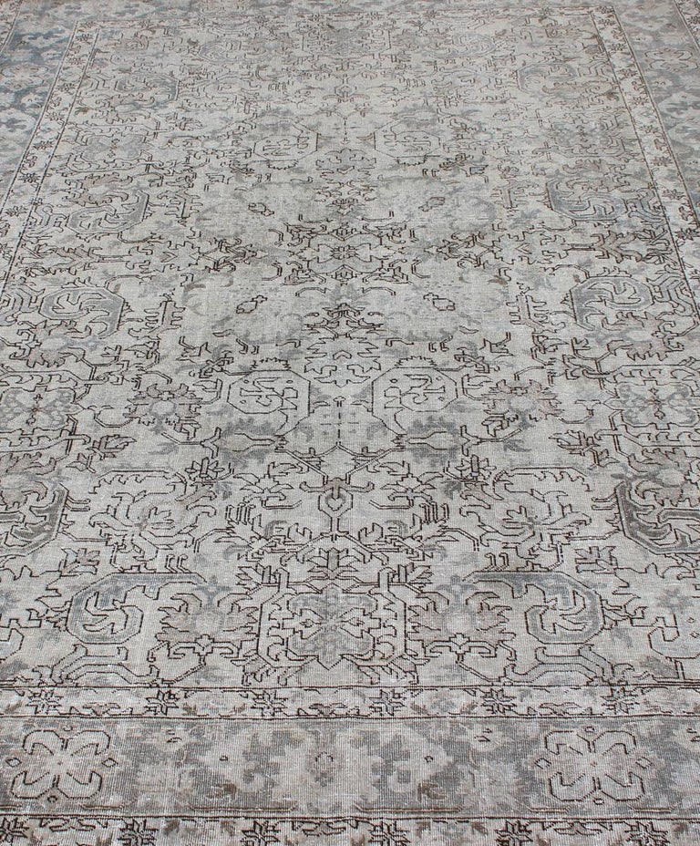 Vintage Persian Tabriz Distressed Rug with Muted, Ornate All-Over ...