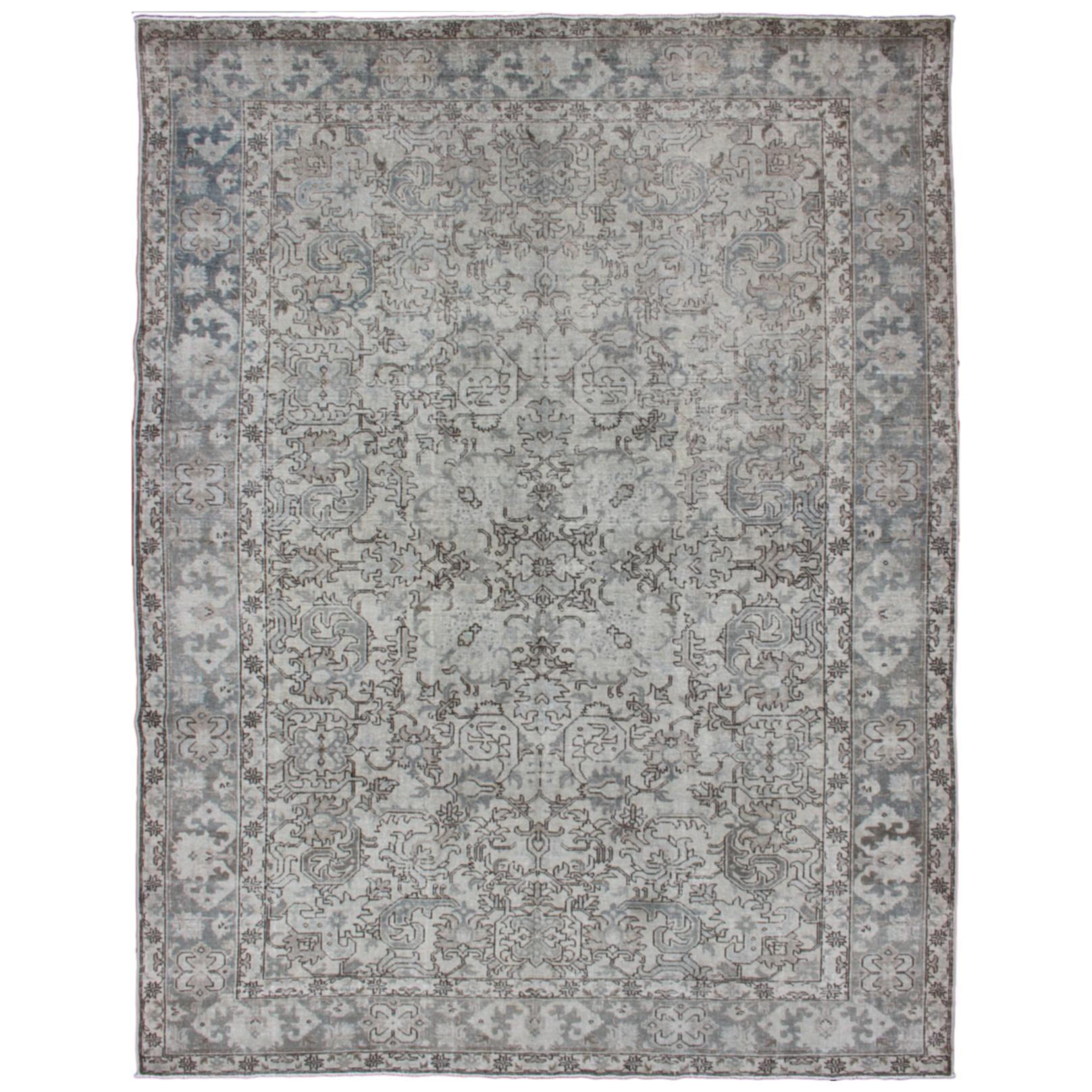 Vintage Persian Tabriz Distressed Rug with Muted, Ornate All-Over ...