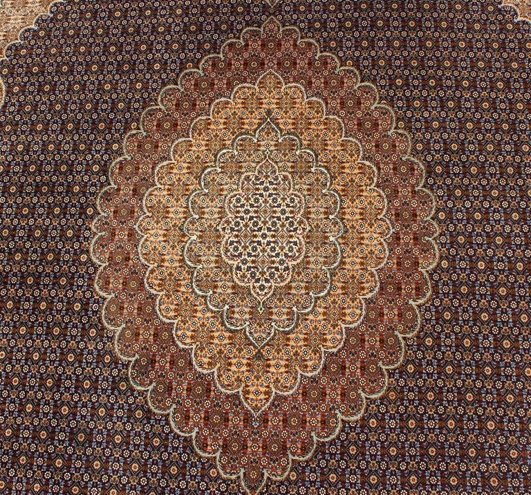 Vintage Persian Tabriz Mahi Rug with Oval Medallion and Swirling Floral ...