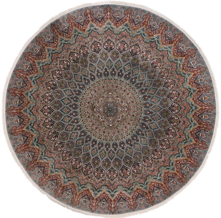 Vintage Persian Tabriz Round Mandala Rug with Art Nouveau Rococo Style ...