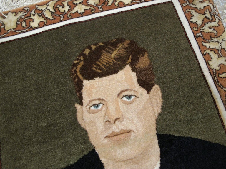 Midcentury Handmade Pictorial Portrait Rug of John F. Kennedy at ...