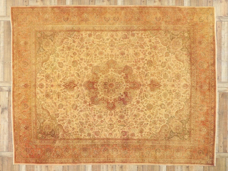 Vintage Persian Tabriz Rug with Rustic Mediterranean Tuscan Style For ...