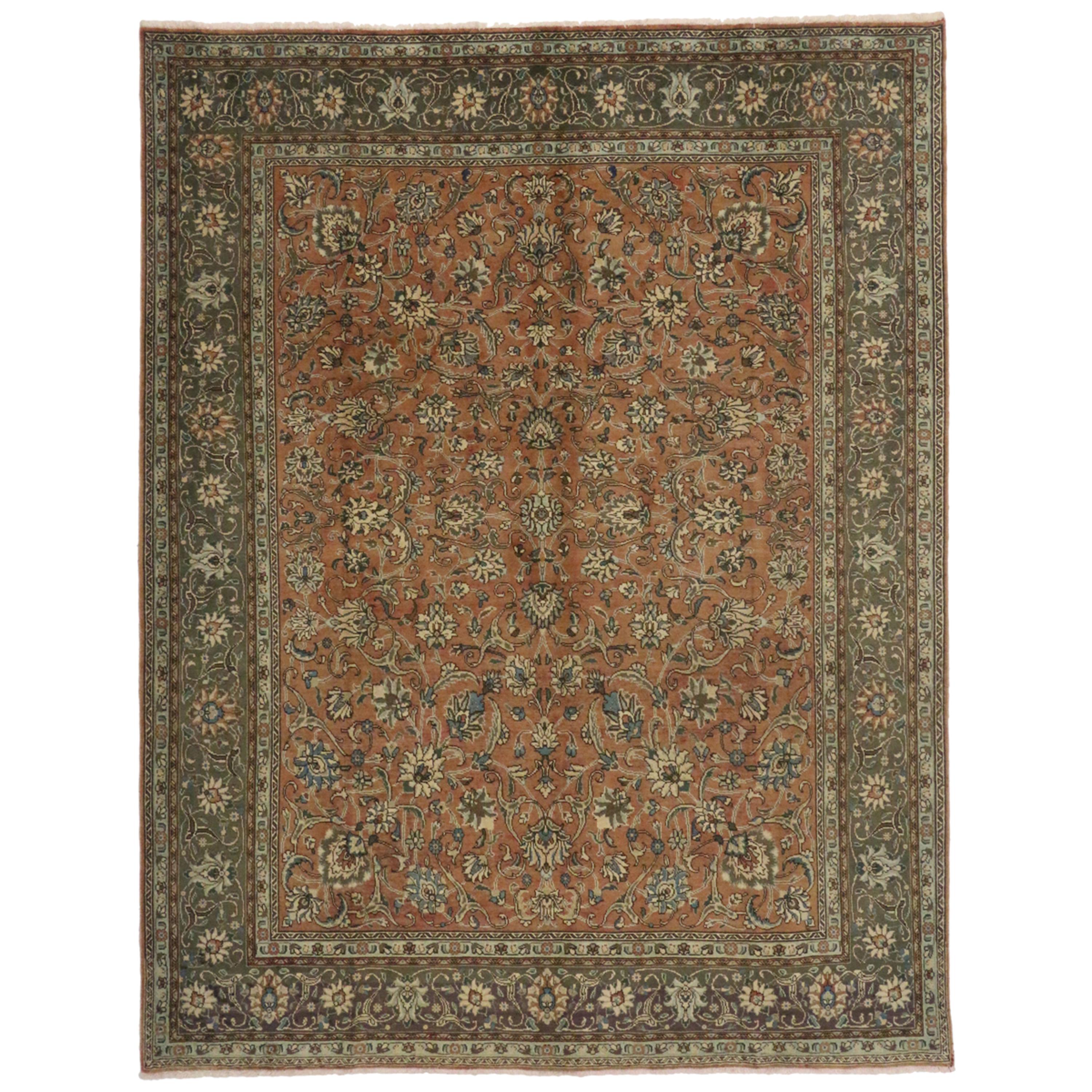 Vintage Persian Tabriz Rug with Traditional Style, Square Tabriz Rug at ...