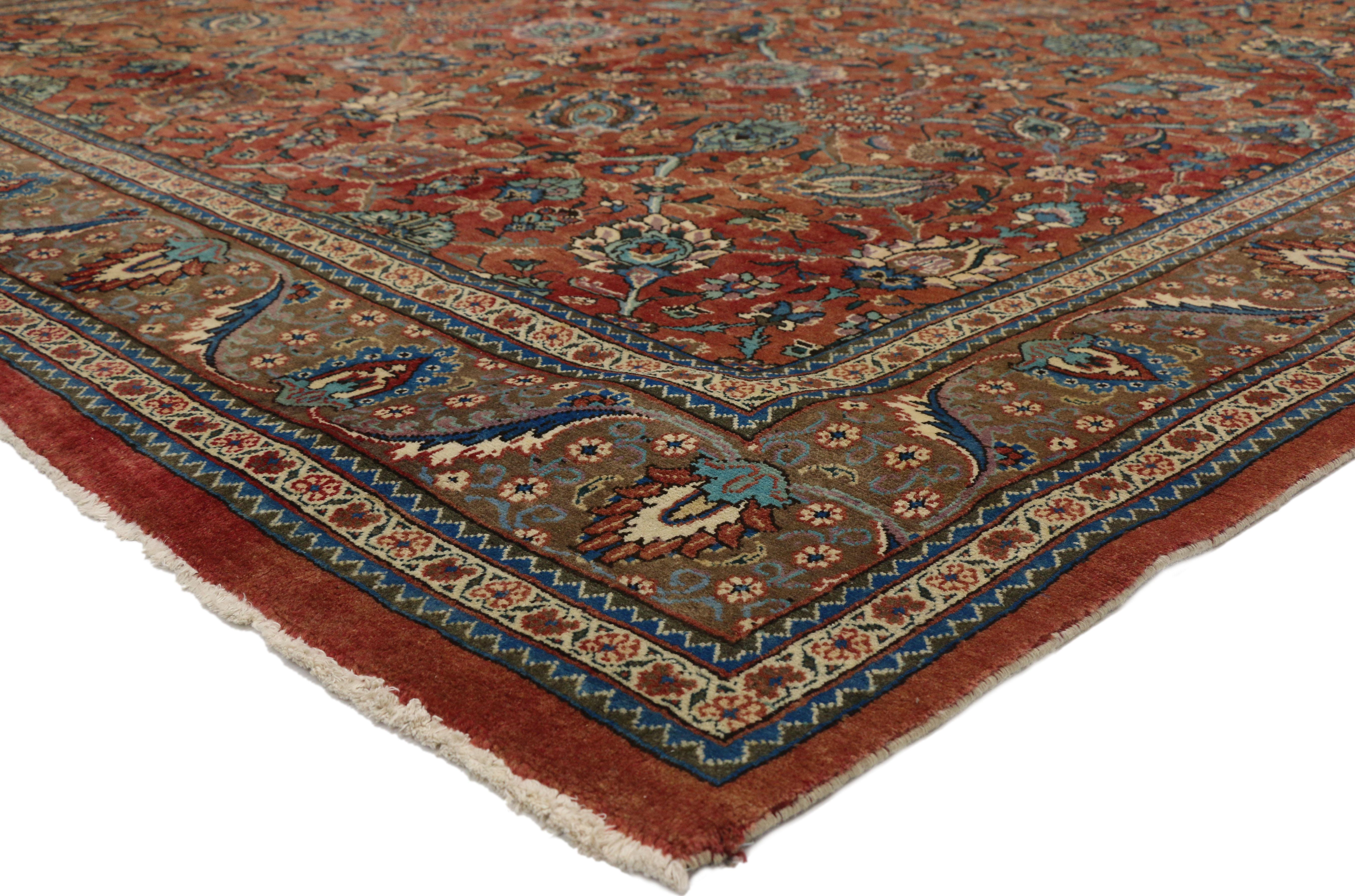 Vintage Persian Tabriz Rug with Traditional Style, Square Tabriz Rug at ...