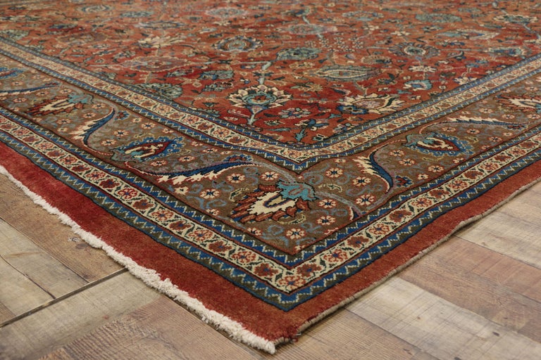 Vintage Persian Tabriz Rug with Traditional Style, Square Tabriz Rug at ...