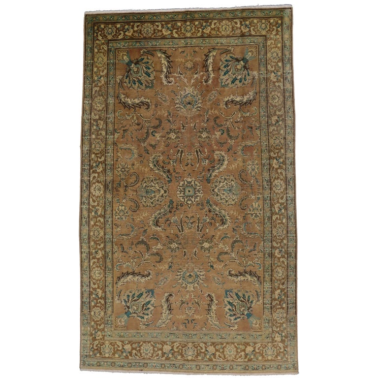 Vintage Persian Tabriz Rug with Traditional Style, Persian Gallery Rug ...