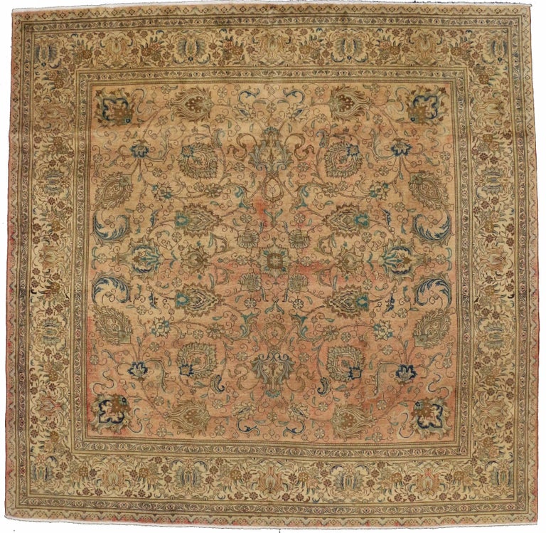 Vintage Persian Tabriz Rug with Traditional Style, Persian Square Rug ...