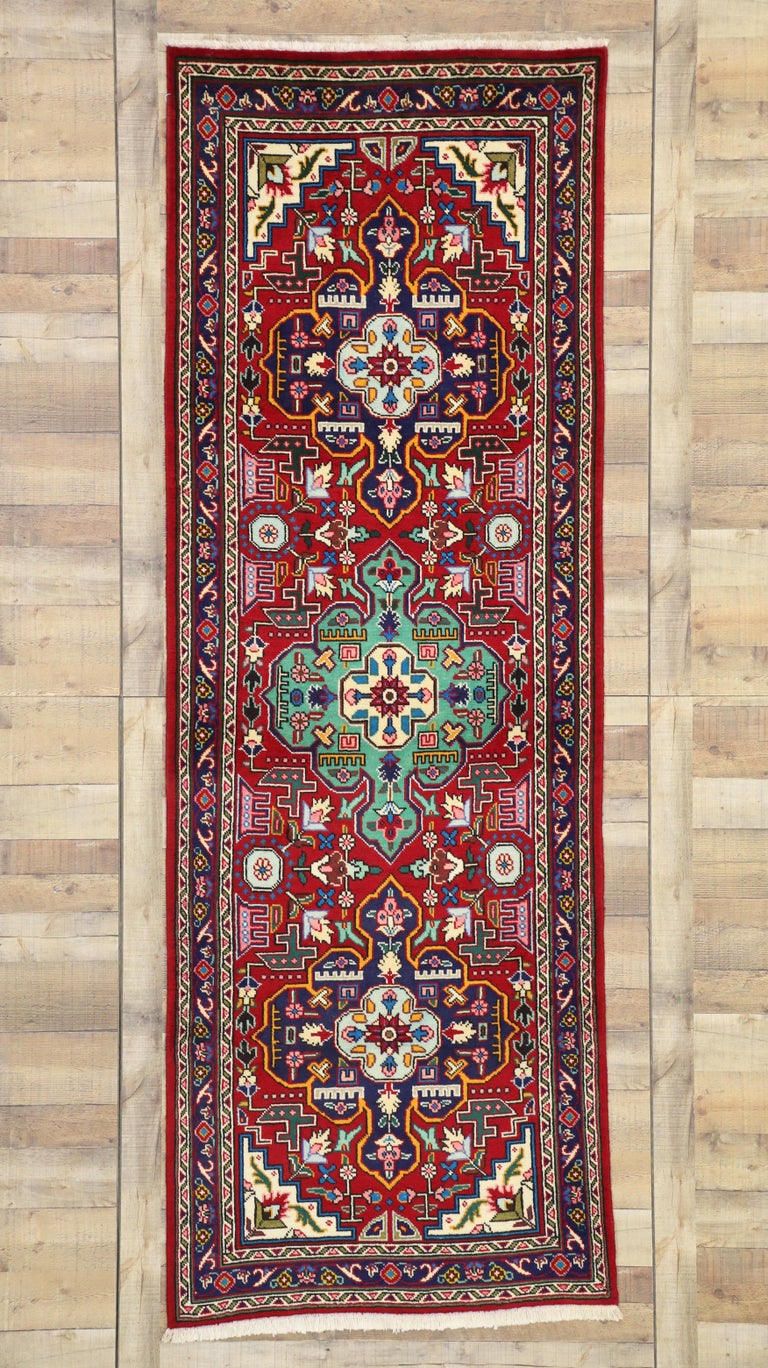 Vintage Persian Tabriz Runner with Jacobean Style, Hallway Runner For ...