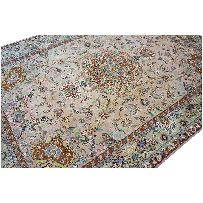 Vintage Persian Tabriz Wool and Silk 6x9 Mauve and Light Green Handmade ...