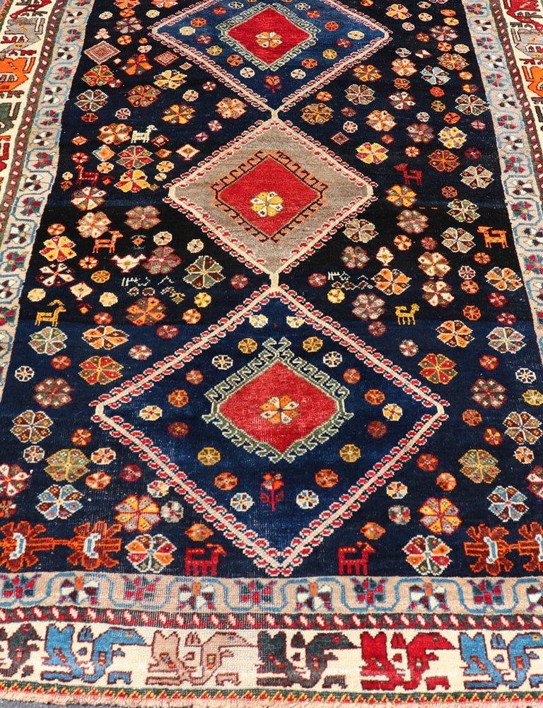Vintage Persian Tribal Shiraz with Medallion Design on Dark Background ...