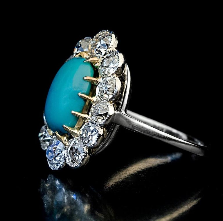 Vintage Persian Turquoise Diamond Gold Platinum Ring at 1stDibs